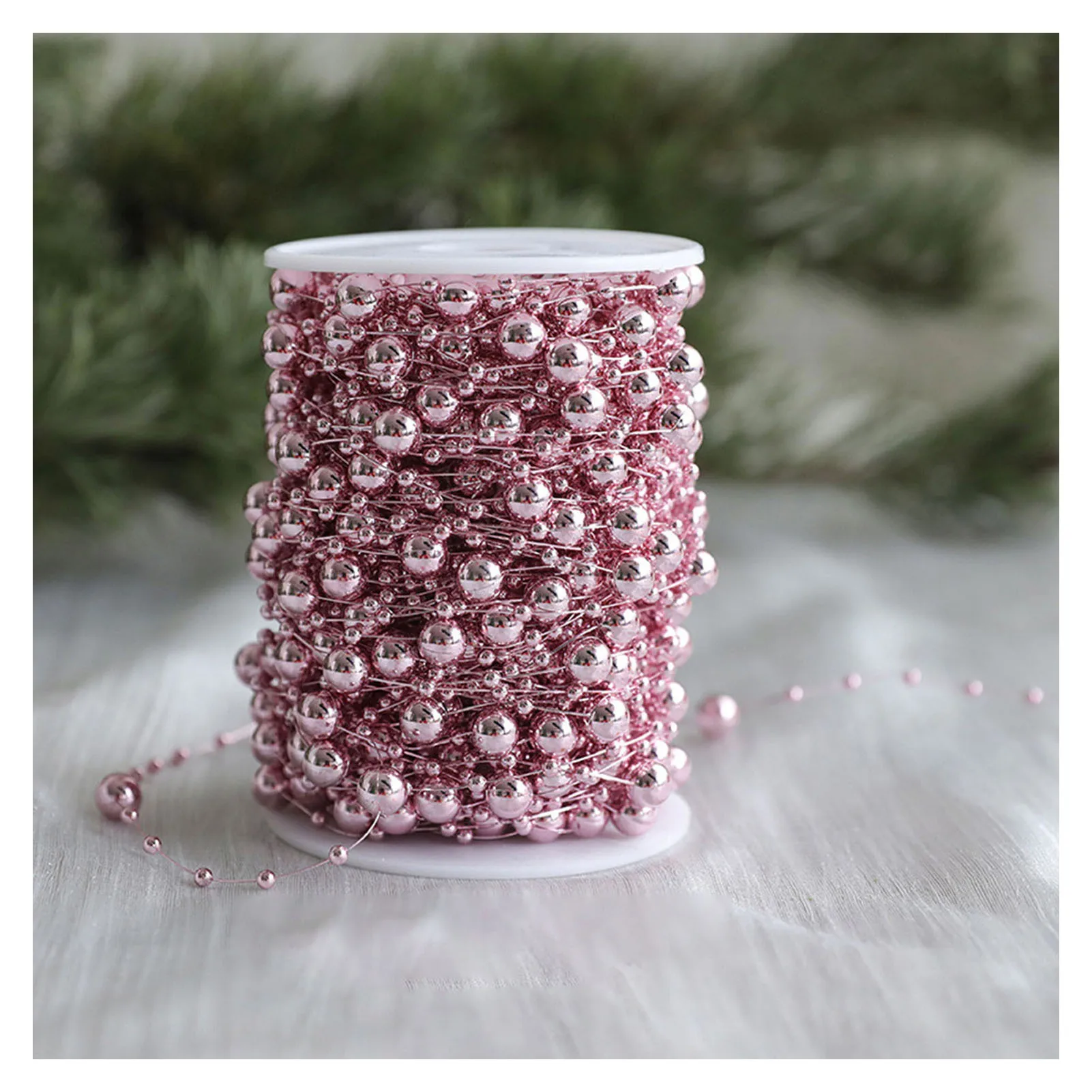 Christmas-Gold-Bead-Garland-Artificial-Plastic-Reflective-Beads-String ...