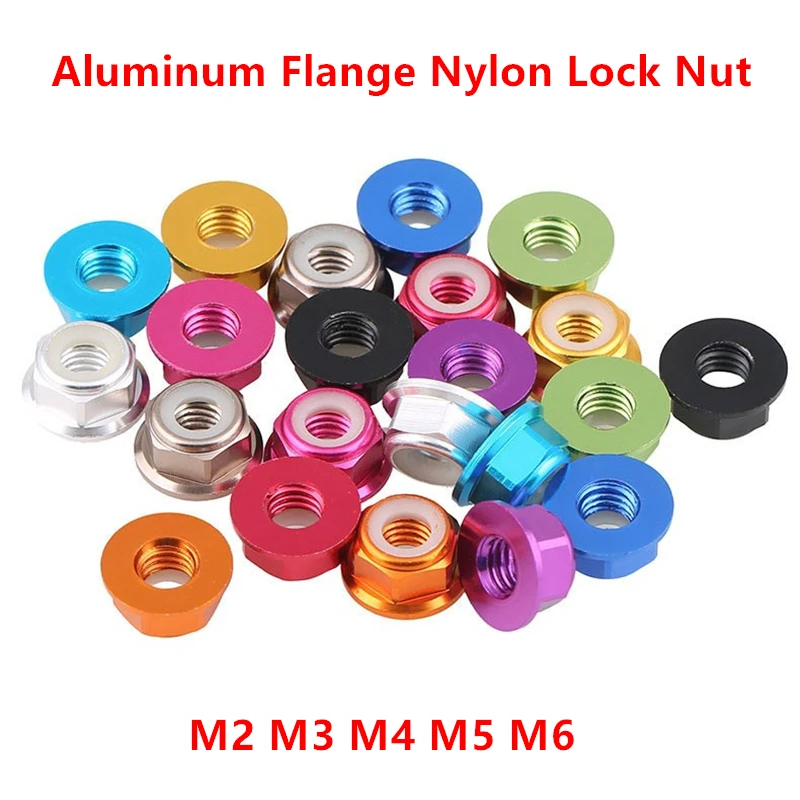 10pcs M2 M3 M4 M5 M6 Aluminum Flange Nylon Lock Nut Anodized Red/black ...