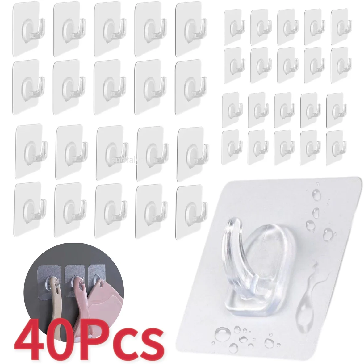 5-40pcs-Transparent-Plastic-Duty-Wall-Hook-for-Kitchen-Bathroom-Office ...
