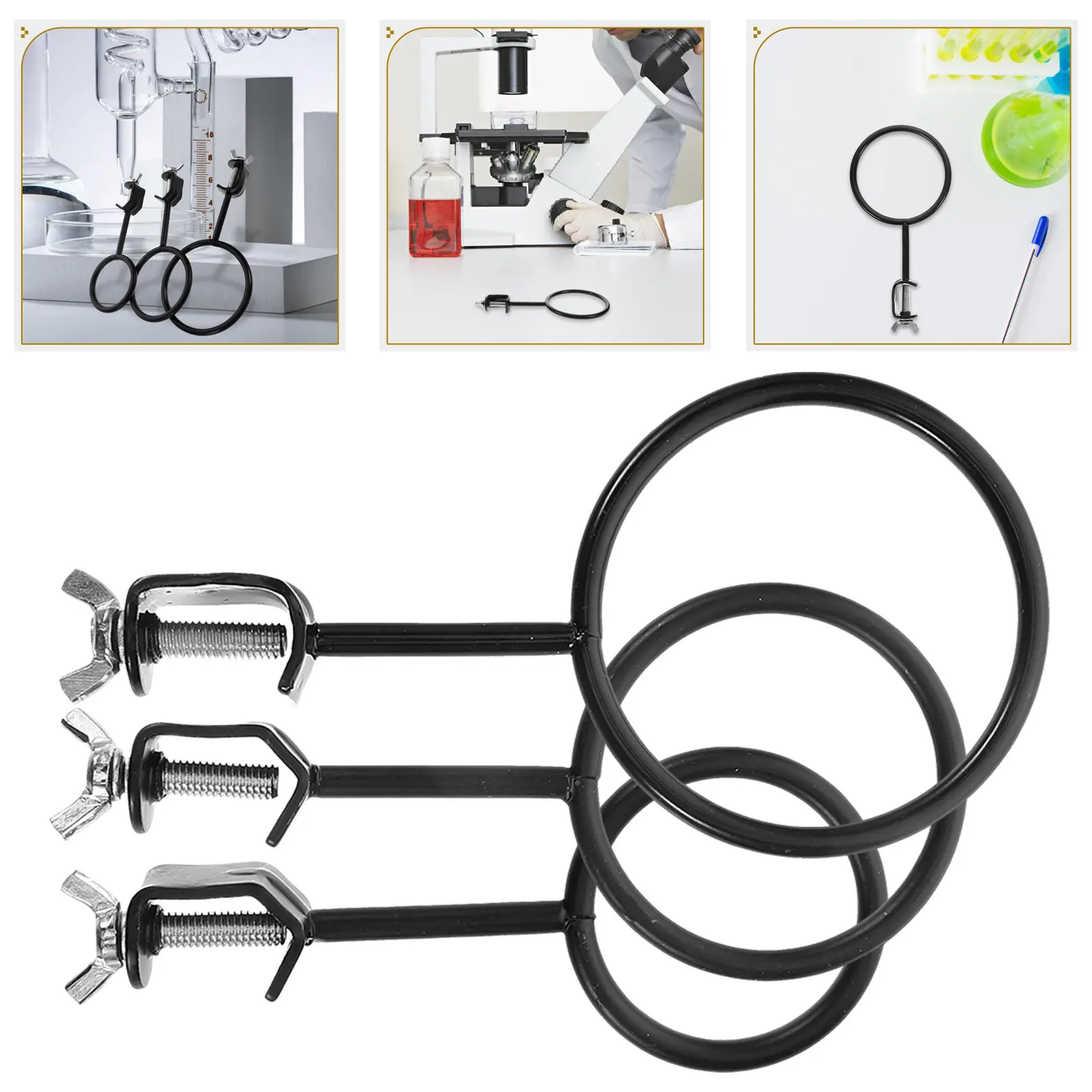 3Pcs Retort Stand Ring Clamp Iron Ring Laboratory Flask Beaker Holder ...