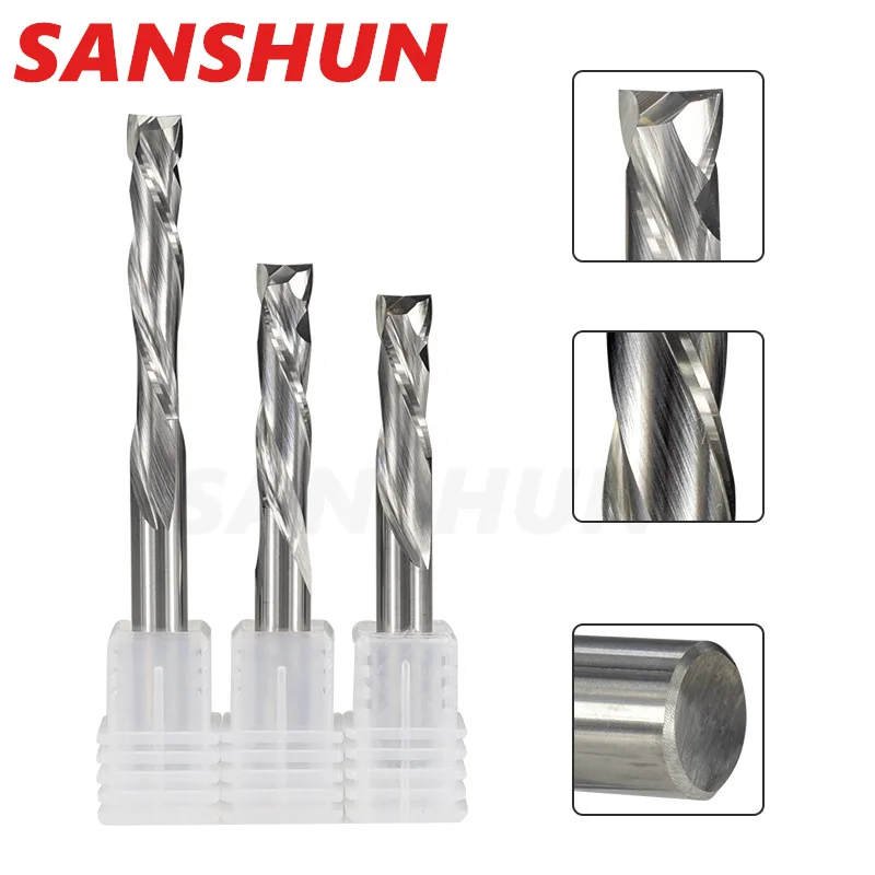 CNC Engraving Router Bit Flat Nose End Mill 2 Two Flutes Spiral Upcut ...