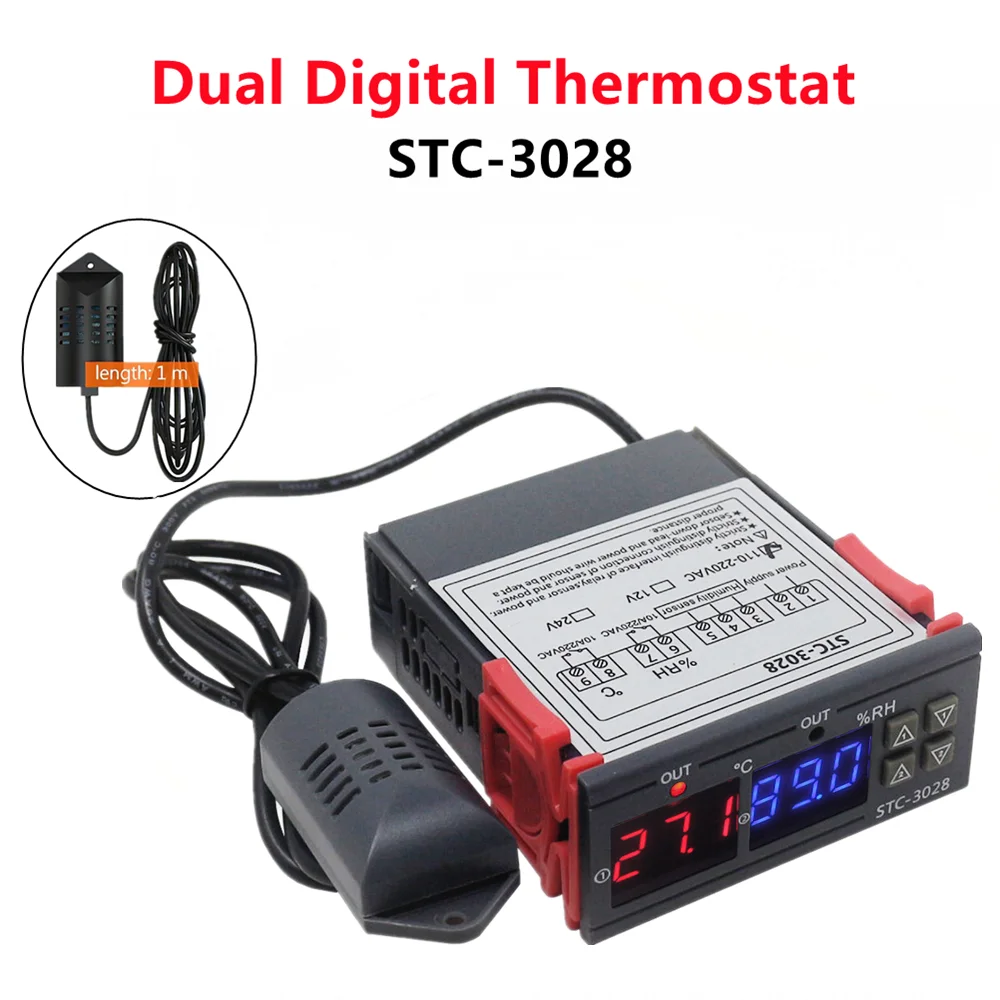 Dual Digital Thermostat Temperature Humidity Control STC-3028 Thermometer Hygrometer Incubator ...