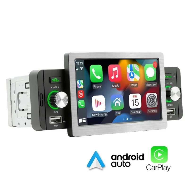 1-Din-5-Car-Radio-CarPlay-Stereo-Bluetooth-HD-MP5-Video-Player-Android ...