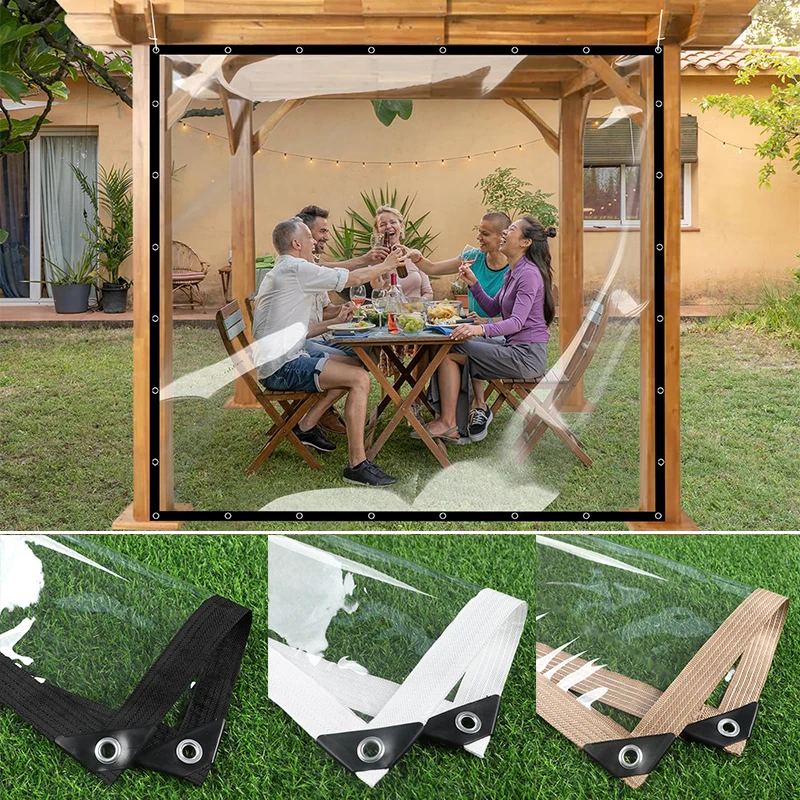 Thicken 0.35mm Outdoor Transparent Tarpaulin Patio Pergola Clear Vinyl ...