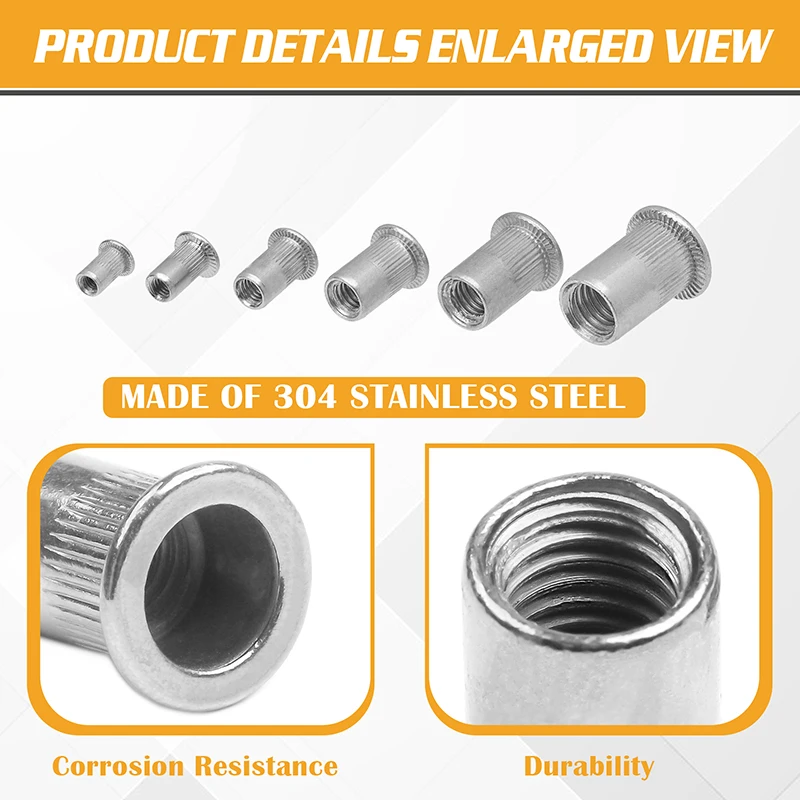 ECROU,--Kit'écrous filetés à tête plate en acier inoxydable, 165 pièces ...