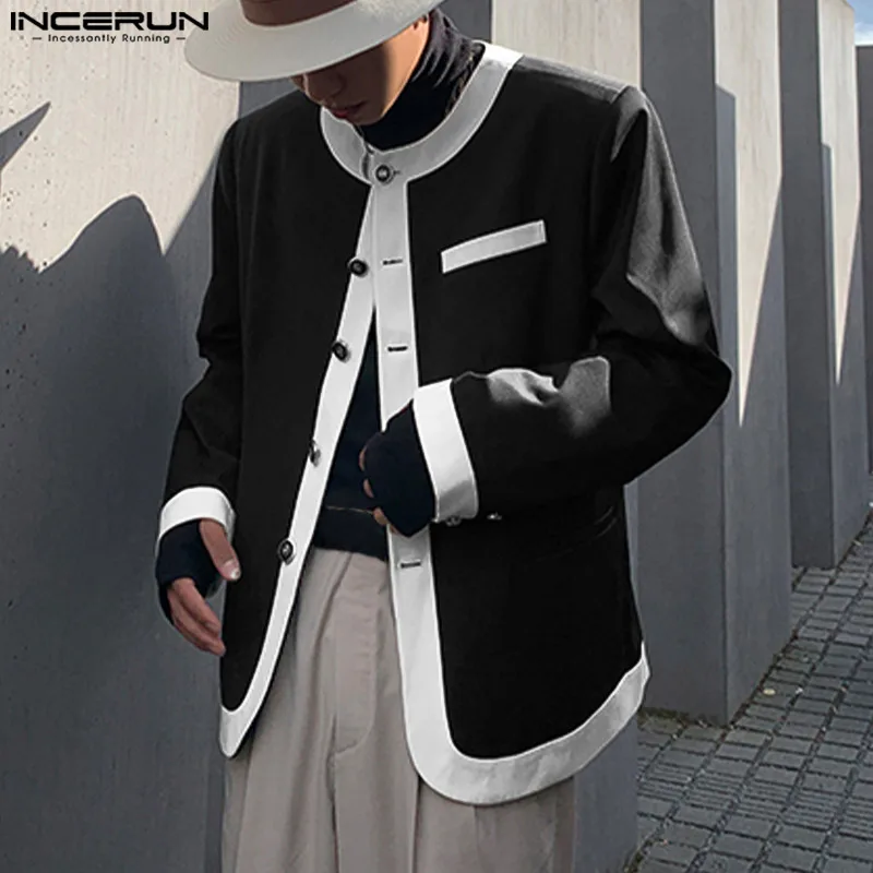 INCERUN-2023-Fashion-Men-Shirts-Patchwork-O-neck-Long-Sleeve-Button ...