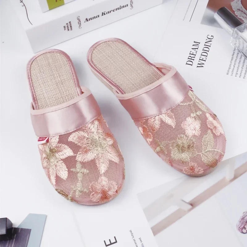 Women-Chinese-Mesh-Floral-Sequins-Slippers-Slides-Slip-On-Flats-Flip ...