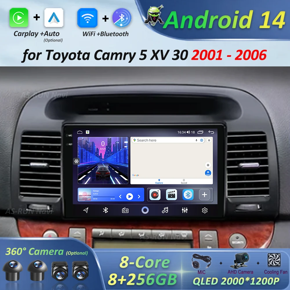 Car Radio Android 14 Intelligent System For Toyota Camry 5 XV 30 2001 ...