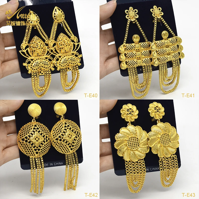 ANIID Ethiopia Gold Color Big Earring Dubai Luxury Pendant Stud ...