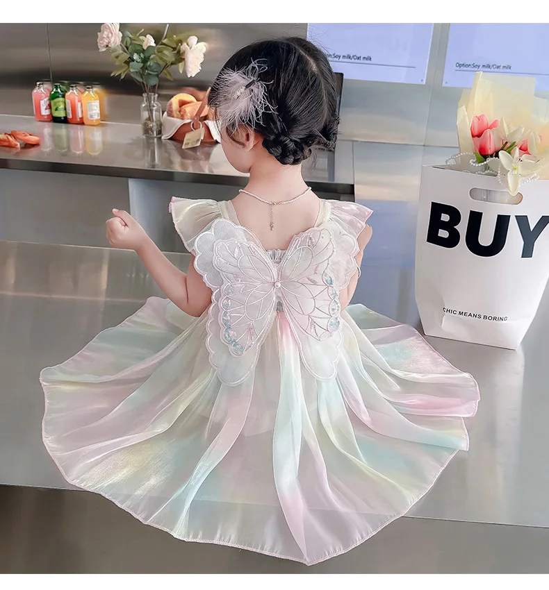 Dress-for-Girl-Kids-Sweet-Flying-Sleeve-Rainbow-Butterfly-Wing-Mesh ...