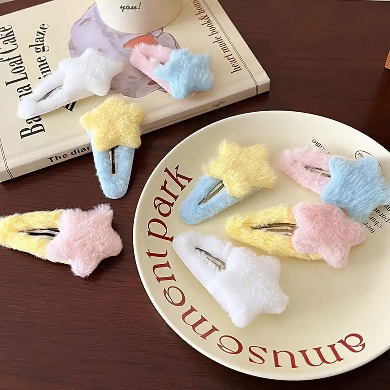 2PCS-Plush-Star-BB-Clips-Dopamine-Girl-Hair-Clips-Sweet-and-Cute-Five ...
