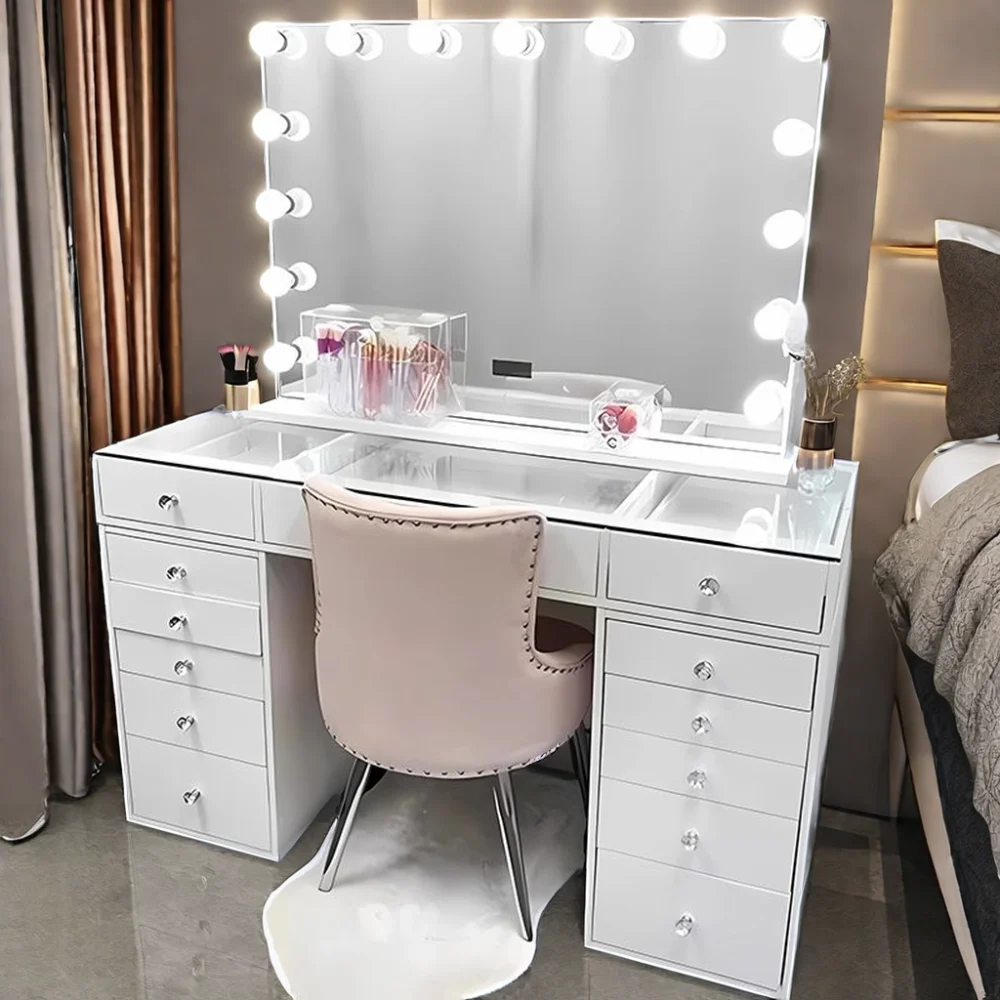 Modern-Dressing-Makeup-Table-With-LED-Mirror-And-Drawers-And-Usb-UL ...