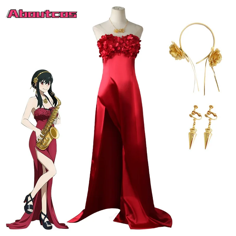 Aboutcos Anime Spy Family Yor Forger Cosplay Costume Women Red Dress ...