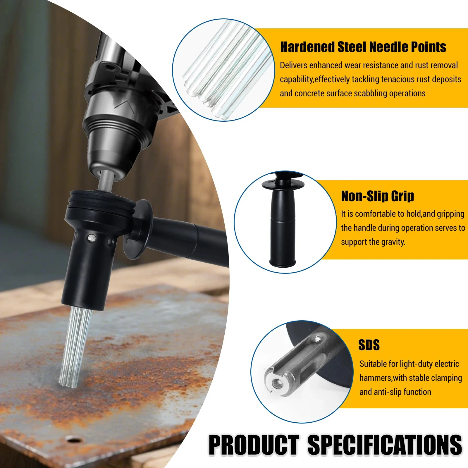 SDS Shank Electric Hammer Needle Scaler Adapter Rust Remover Concrete ...