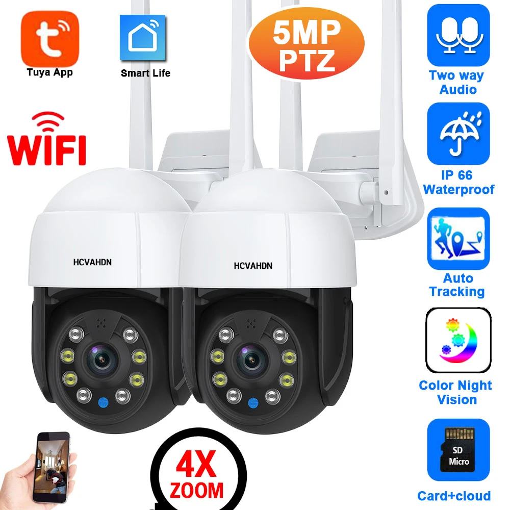 Full Color Night Vision Wifi IP Security Camera Outside 5MP Tuya Smart ...
