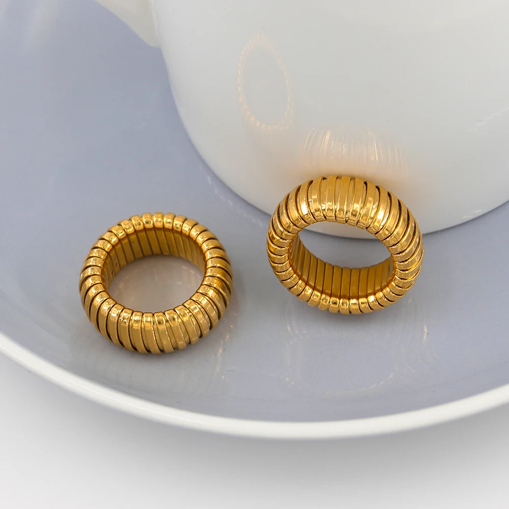 New Cool Stainless Steel Elastic Thread Ring High Quality Gold Plated ...