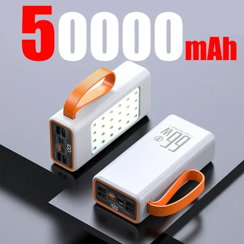 Power Bank 50000mAh senter lampu Led, pengisi daya Cepat 30000mAh ...