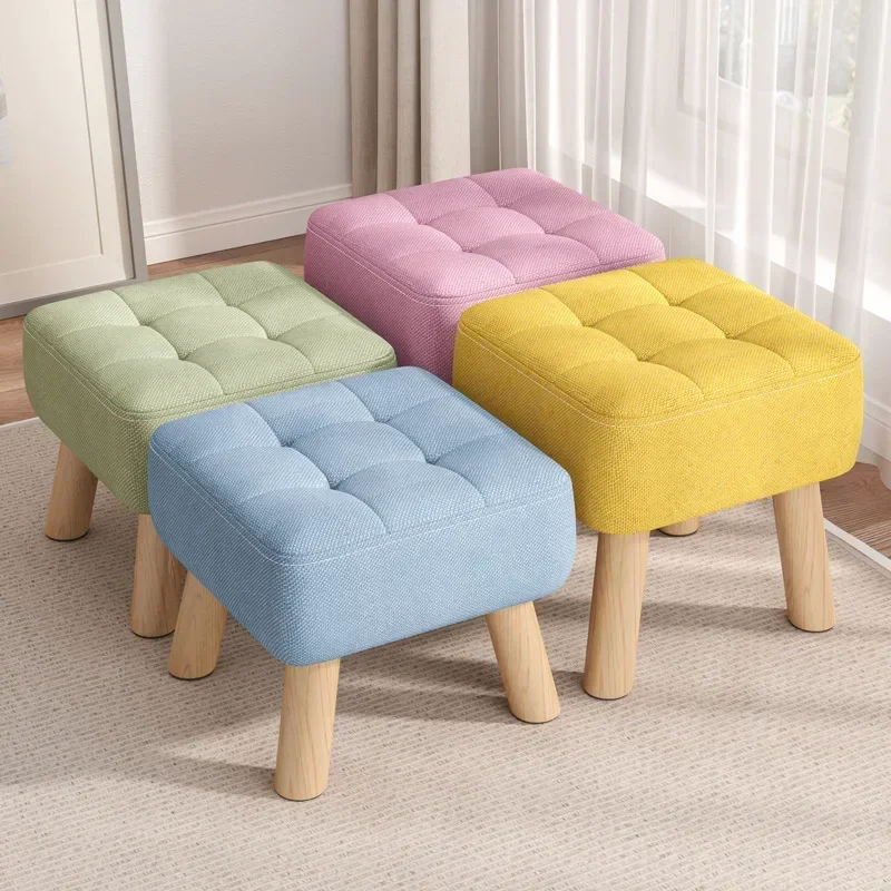 Dia30cm-Foot-Rest-Stool-Linen-Fabric-Padded-Seat-Pouf-with-Non-Skid ...