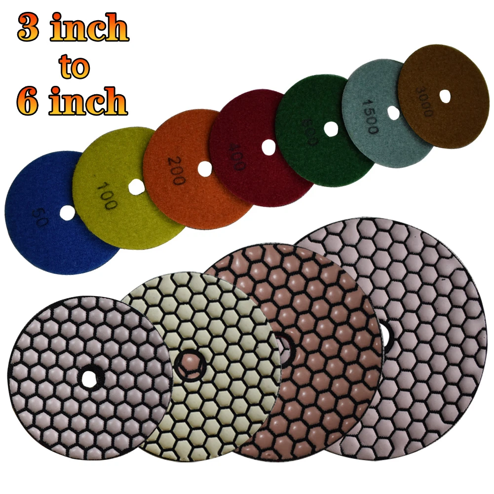 3" 4" 5" 6" Diamond Polishing Pads Dry and Wet Buff Disc for Sanding ...