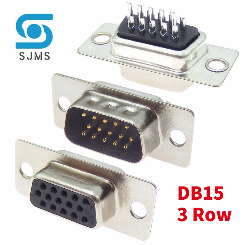 2PCS-DB15-connector-3-row-15P-hole-pin-VGA-female-male-plug-Socket-port ...