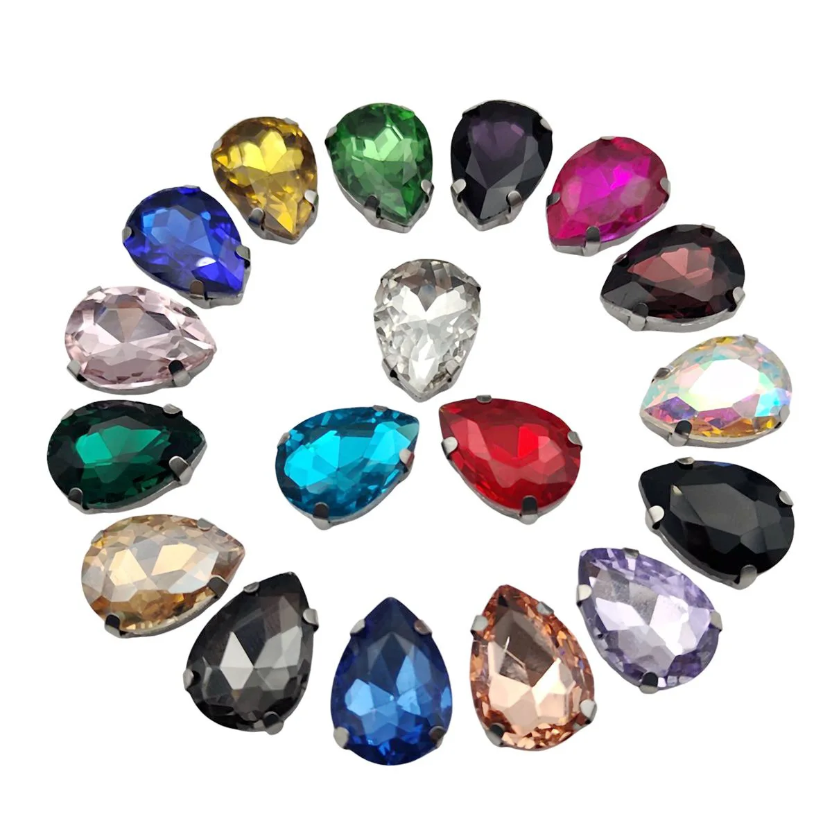 Drop-Shape-Glass-Rhinestones-With-Claw-Sew-On-Teardrop-Crystal-Stone ...