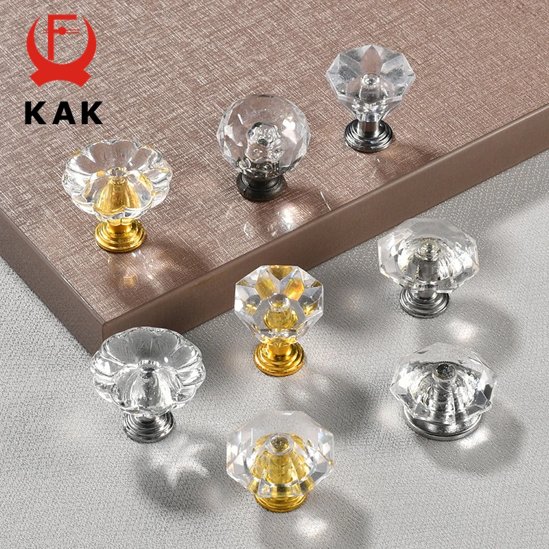 KAK Crystal Diamond Cabinet Knobs and Handles Acrylic Gold Kitchen ...