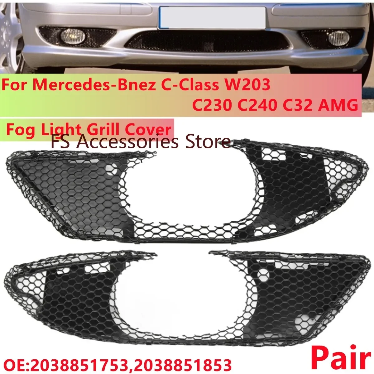2x-Car-Fog-Light-Vent-Grill-Cover-For-Mercedes-Bnez-C-Class-W203-C230 ...