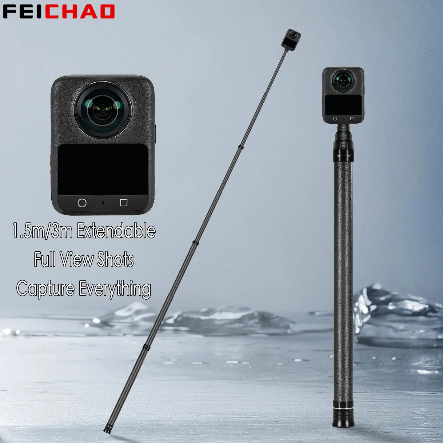 1.5M 3M Invisible Carbon Fiber Monopod Extendable Selfie Stick 360 ...