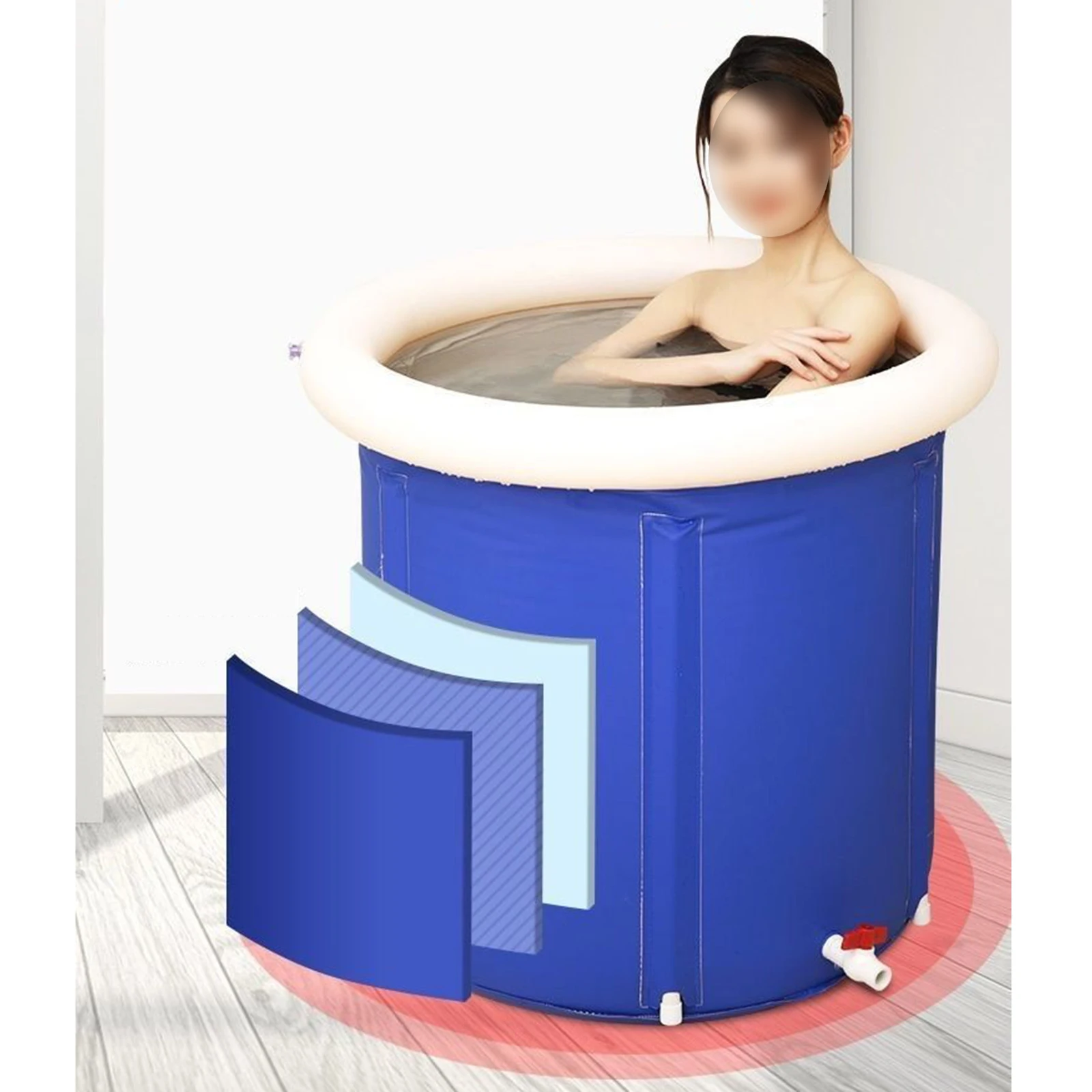 68 * 63cm Thick Blue Foldable Inflatable Bathtub (With Lid And Seat ...