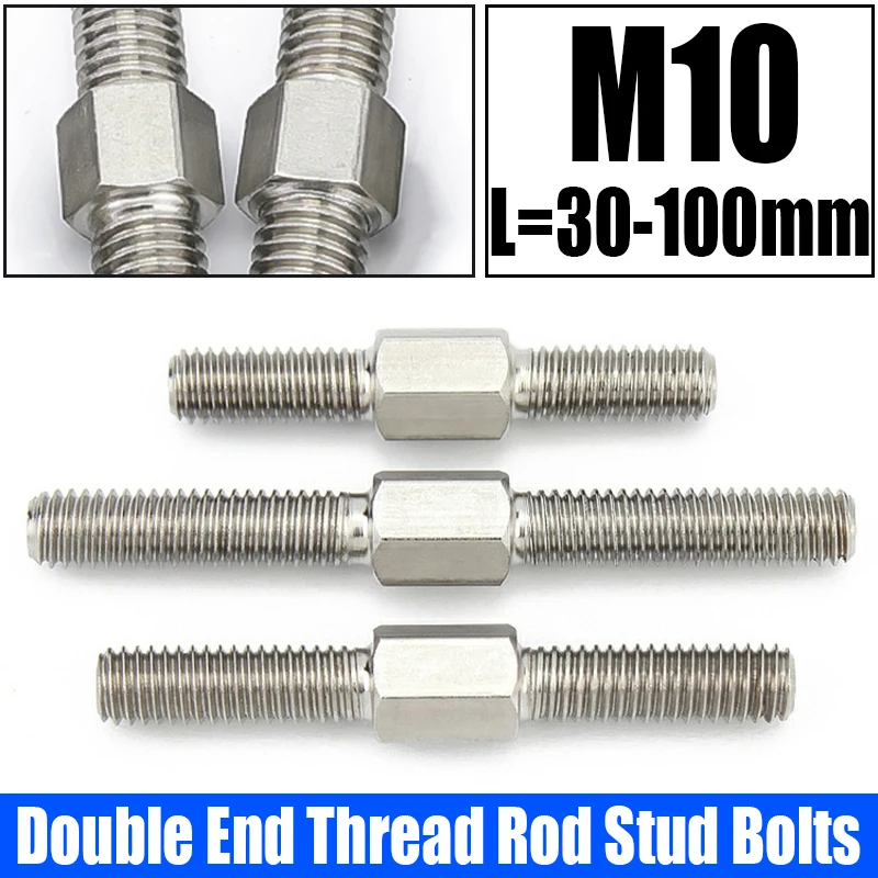 1-2PCS-M10-304-Stainless-Steel-Dual-Head-Threaded-Bar-Stick-Left-And ...