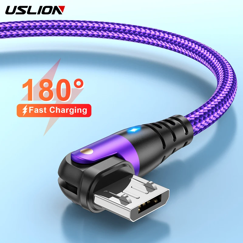 USLION 180 Rotate 3A Micro USB Cable For Samsung Huawei Xiaomi Mobile ...