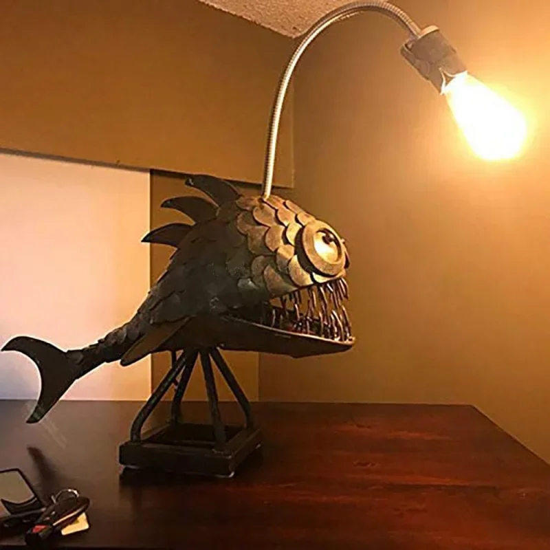 Retro-Table-Lamp-Angler-Fish-Night-Light-Flexible-Lamp-Head-Artistic ...