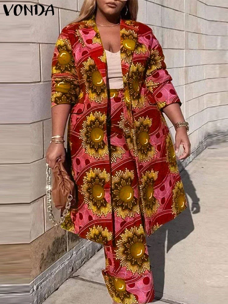 Plus Size VONDA Women Sets Two Piece 2024 Holiday Bohemian Printing ...