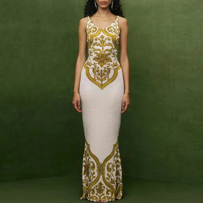 Vestido-feminino-bo-mio-de-f-rias-estampado-sexy-em-V-sem-encosto-fino ...