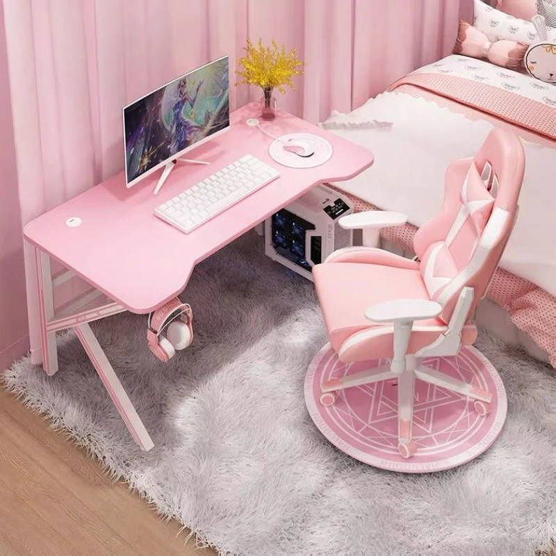 Minimalist Modern Pink Gaming Table | Pink Gaming Desk Led Lights ...