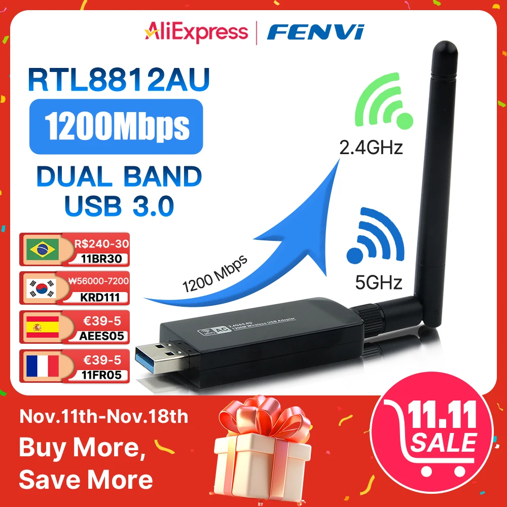Dual-Band-1200Mbps-USB-RTL8812AU-Wireless-AC1200-Wlan-USB3-0-Wifi-Lan ...