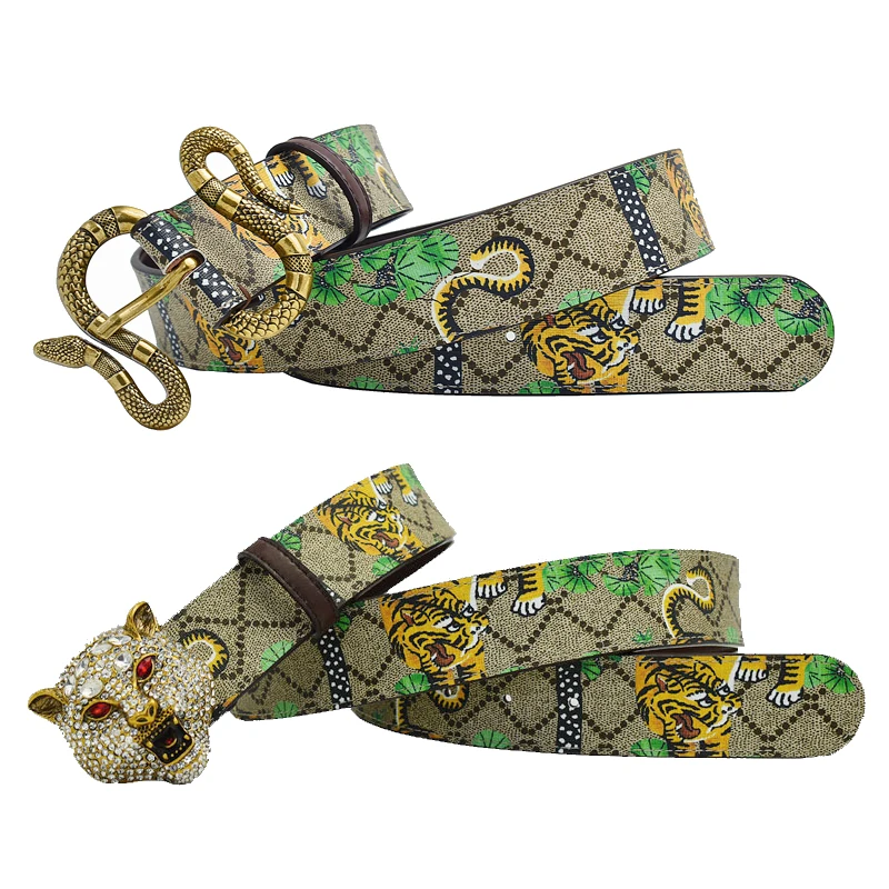 Western-Rhinestone-Tiger-Buckle-Tiger-Print-Leather-Men-Belt-Fashion ...