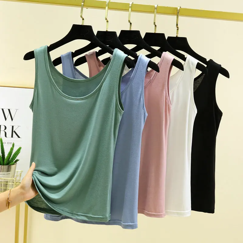 Summer-Modal-Tank-Tops-U-neck-Solid-color-Women-s-Slim-fit-Camisole ...