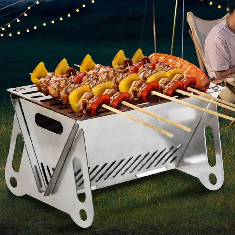 Portable-Stainless-BBQ-Grill-Charcoal-Folding-Card-Grill-Outdoor-BBQ ...