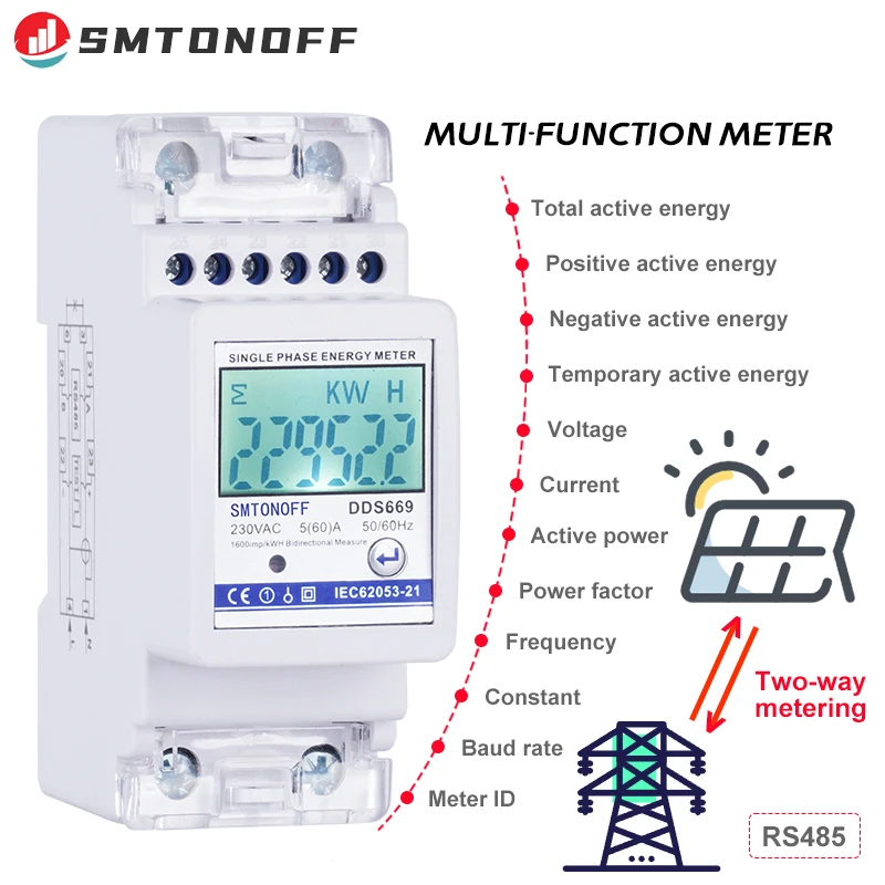 Multifunction meter Bi-directional measuring meter single phase grid solar two way meter smart ...