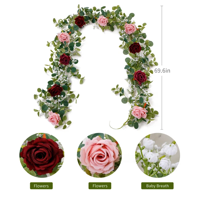 180cm Silk White Rose Artificial Flowers Garland Babies Breath ...