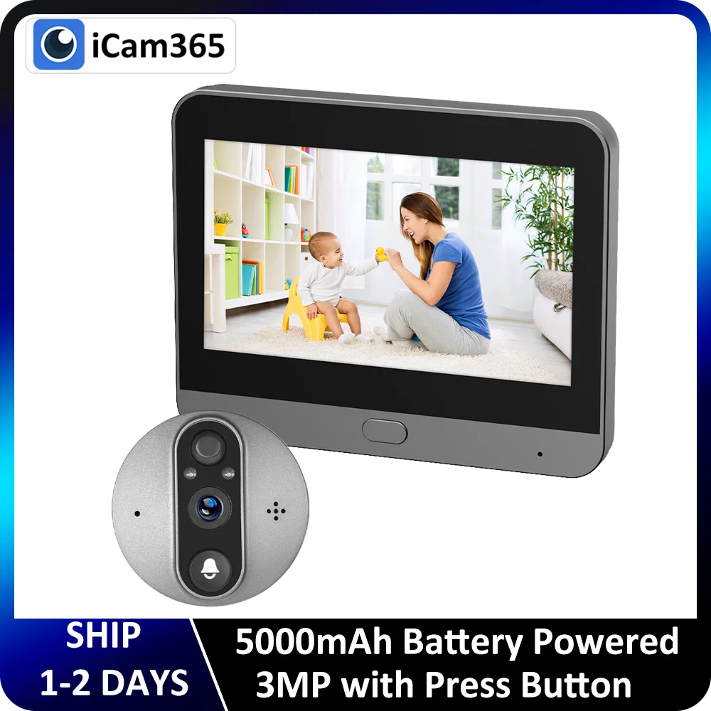 3MP-2-4G-WiFi-Doorbell-ICam365-APP-5000mAh-Door-Eye-IR-Night-Vision ...