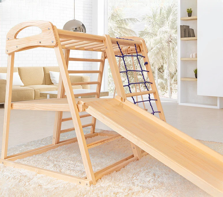 Climbing-frame-small-indoor-solid-wood-children-s-climbing-slide-swing ...