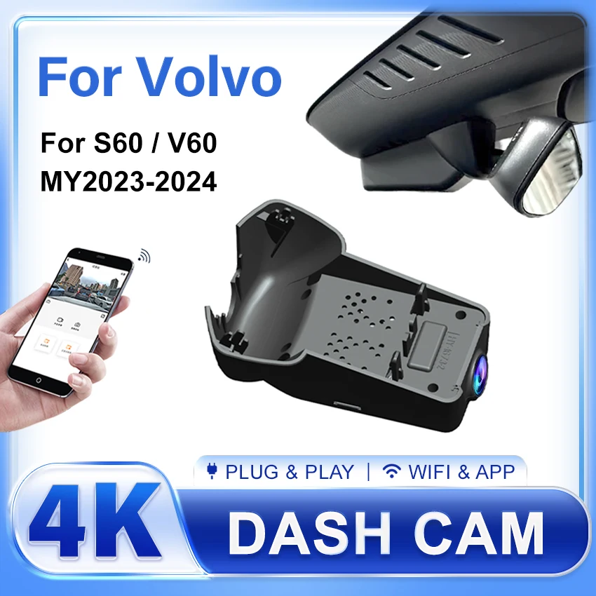 For-Volvo-S60-V60-2023-2024-Front-and-Rear-4K-Plug-and-Play-Dash-Cam ...