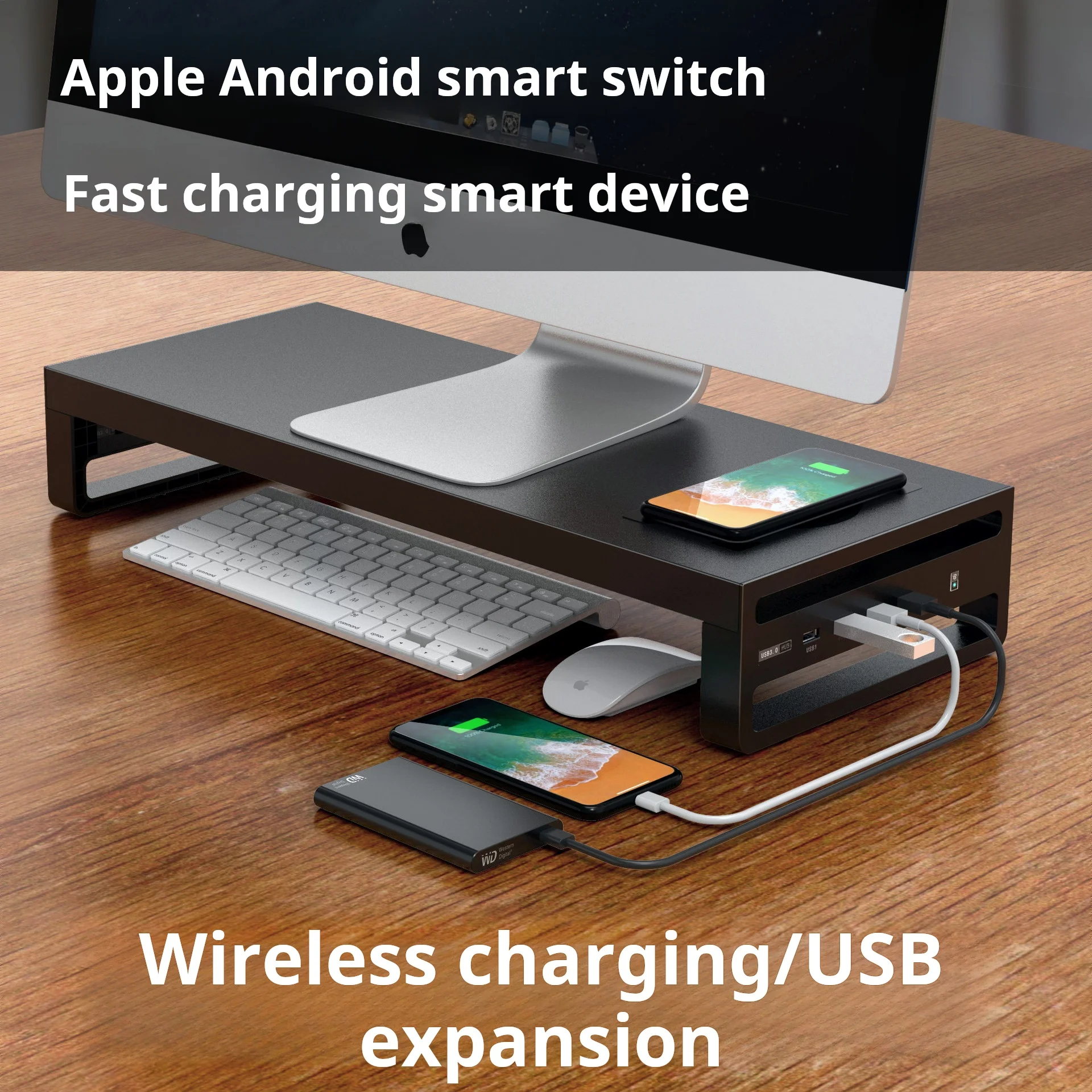 USB-Monitor-Stand-Riser-Wireless-Charging-for-Desk-PC-Monitor-Elevator ...