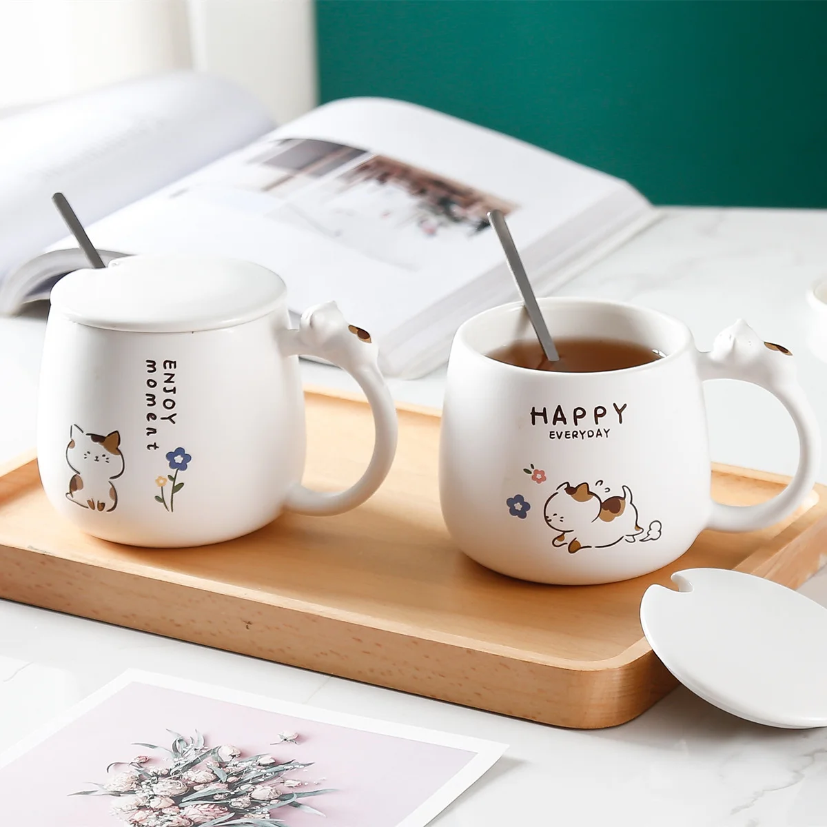 Lovol-Ceramic-Cute-Cat-Ceramic-Cup-3D-Cat-mug-with-lid-and-spoon ...