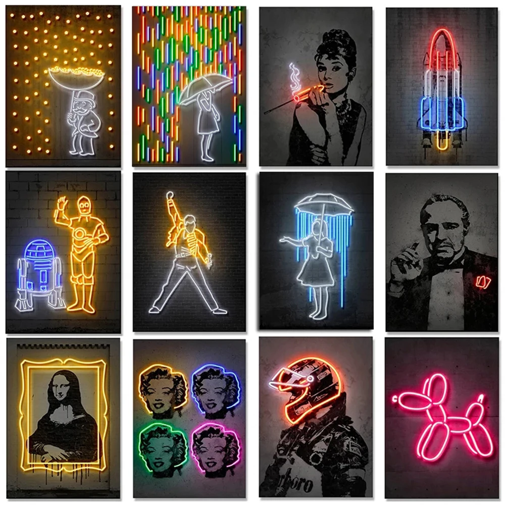 Neon-Light-Art-Modern-Canvas-Painting-Print-On-Poster-Home-Decor-Wall ...