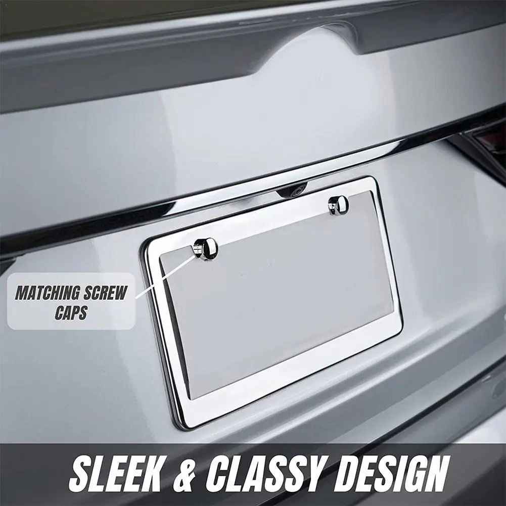 2Pcs-Stainless-Universal-License-Plate-Frame-Steel-Silver-Metal-Car ...