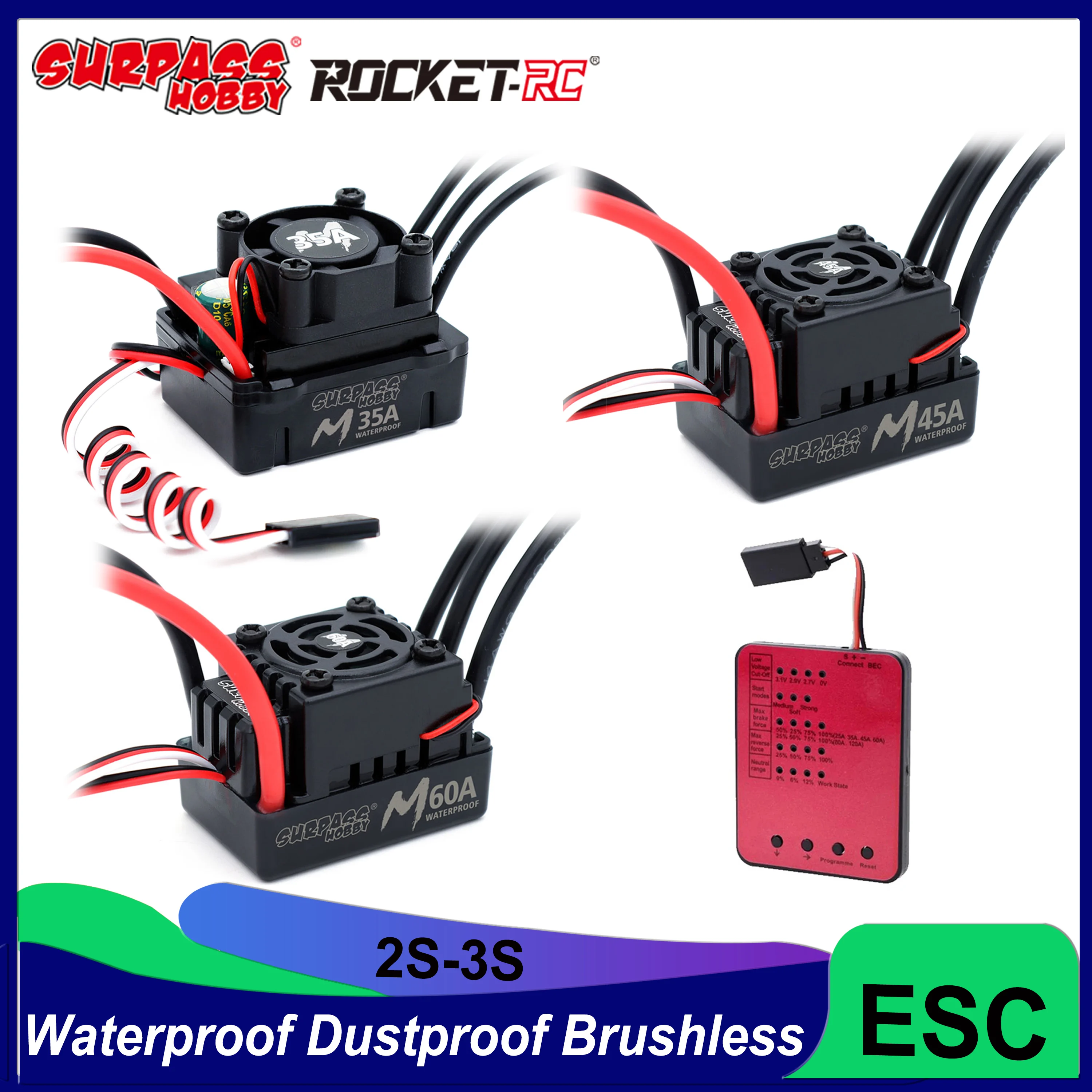 New-Surpass-Hobby-M-Series-35A-45A-60A-Waterproof-ESC-T-XT60-Plug-2-3S ...