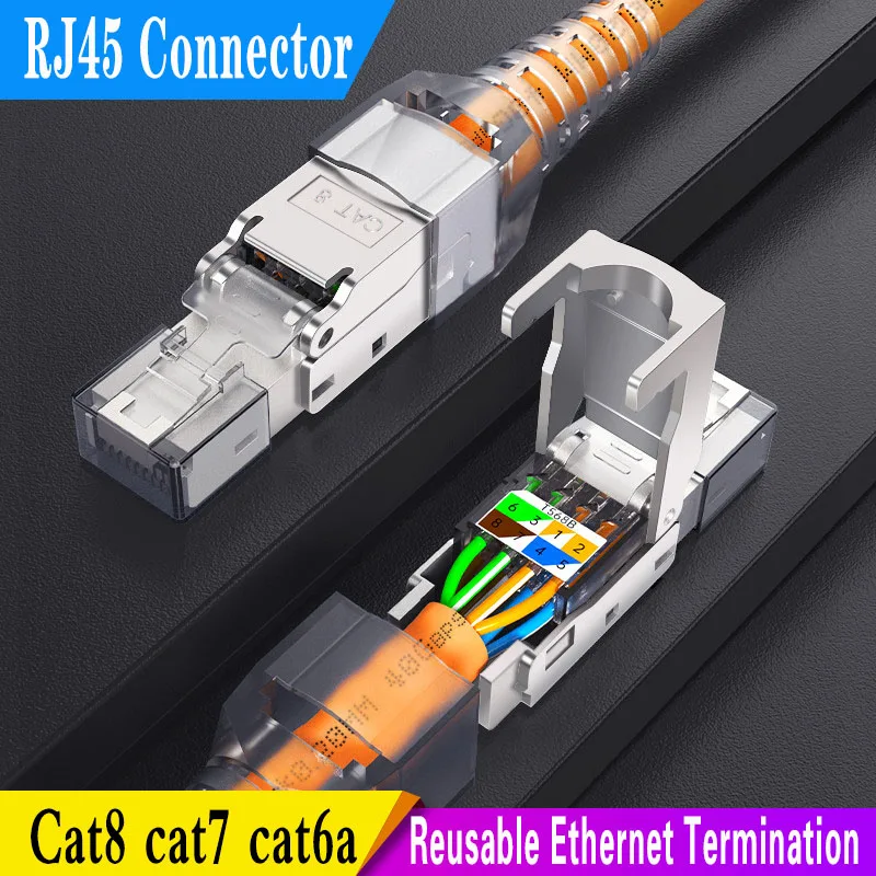 Cat8 Stp Rj45 Conector Cat7 Cat6a Reusável Ethernet Terminação Modular ...